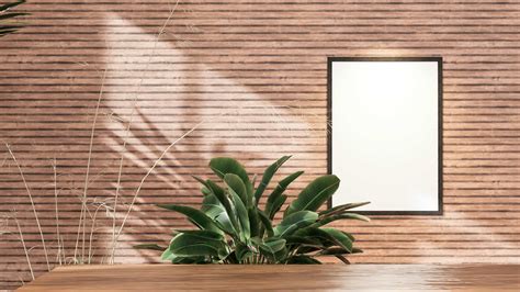 Wood Table Background With Sunlight Window Create Leaf Shadow On Wall