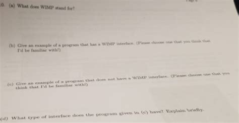 Solved 0 A What Does Wimp Stand For B Give An Example