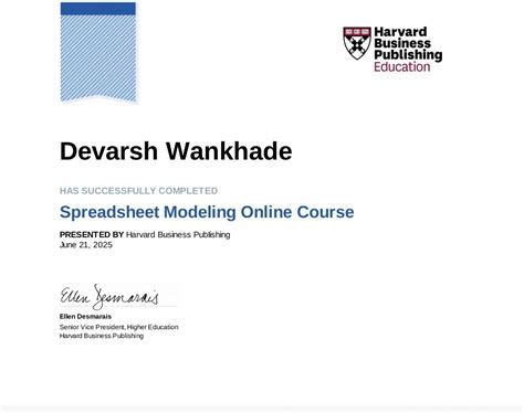 Successfully Completed The Spreadsheet Modeling Online Course Offered By Harvard Business