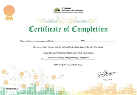 Completed Iot And Embedded System Design Workshop Conducted By Iit