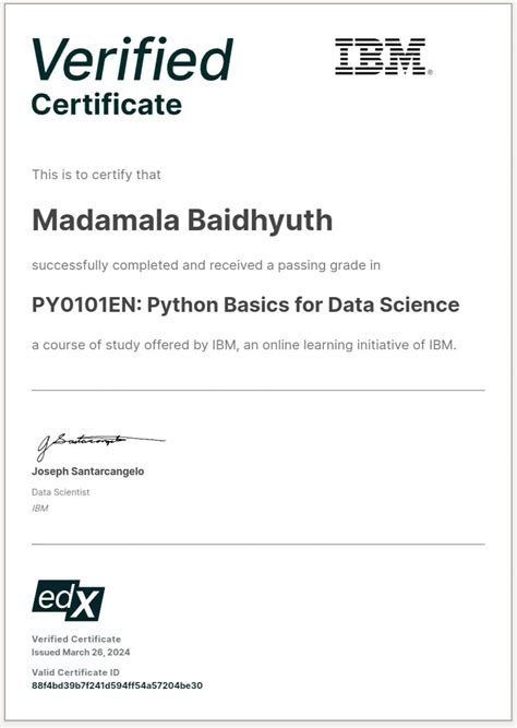 Certificate Completion From Edx Python Basics For Data Science Edx