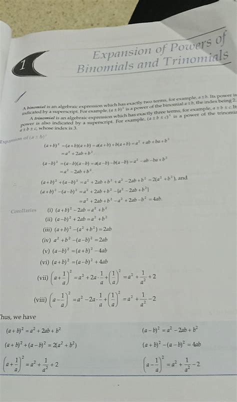 expansion of powers of binomials and trinomials a binomial is an algebrai
