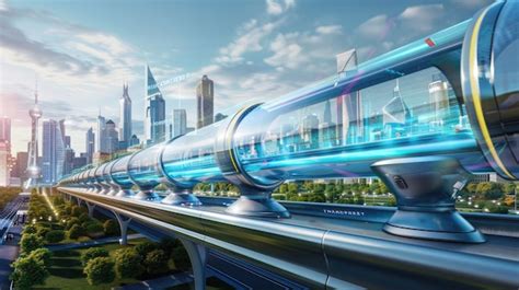 futuristic hyperloop train system in a modern city concept of