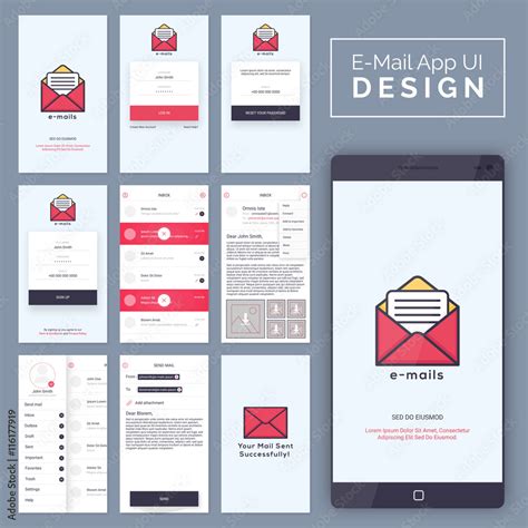 E Mail Mobile App Ui Ux And Gui Template Layout Stock Vector Adobe Stock