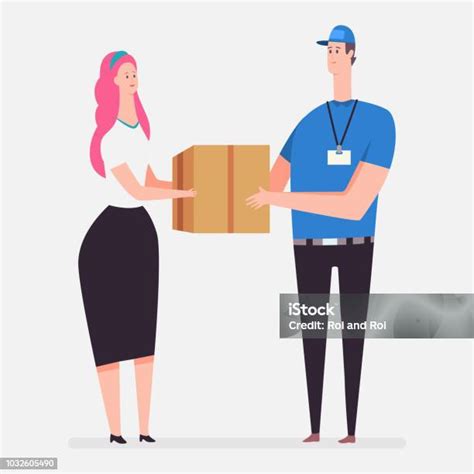 택배 배달 서비스입니다 벡터 만화 평면 개념 그림 택배와 흰색 배경에 고립 된 골 판지 상자를 가진 여자 개념에 대한 스톡 벡터 아트 및 기타 이미지 Istock