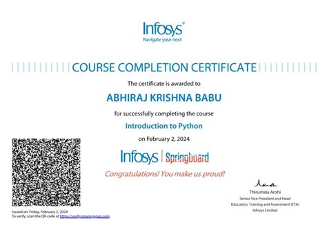 Abhiraj Krishna Babu On Linkedin Python Infosyscertification