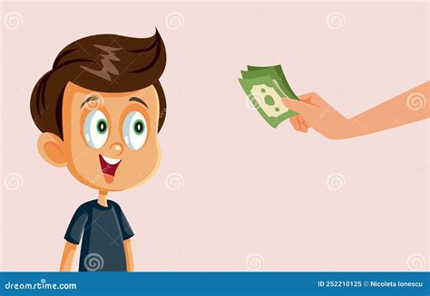 Niño Alegre Que Recibe Caricatura Vectorial De Asignación De Dinero De