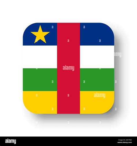 Central African Republic Flag Flat Vector Square With Rounded Corners And Dropped Shadow Stock