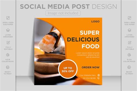 음식 메뉴 및 레스토랑 평면 디자인 Facebook Instagram 표지 소셜 미디어 배너 게시물 템플릿 프리미엄 벡터