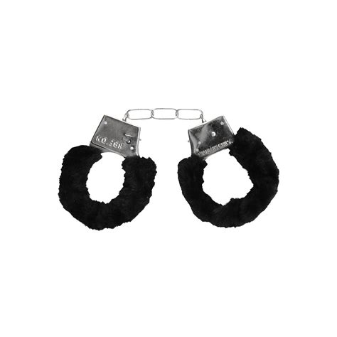 Ouch Black And White Pleasure Furry Handcuffs With Quick Release Button