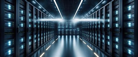 Dramatic View Of A Powerful Server Room Showcasing Modern Technology