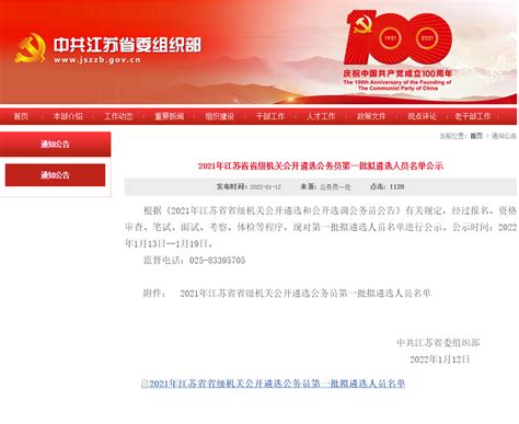 2021年江苏省省级机关公开遴选公务员第一批拟遴选人员名单公示