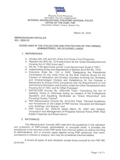 Pnp Mc No 2020 22 Guidelines In The Utilization And Protection Of Pnp