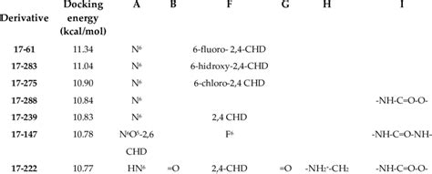 substitution pattern in the derivatives of 17 with the best docking