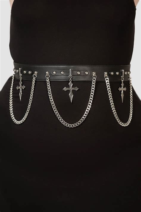 Killstar Hope To Die Faux Leather Cross Belt With Chains Gothic
