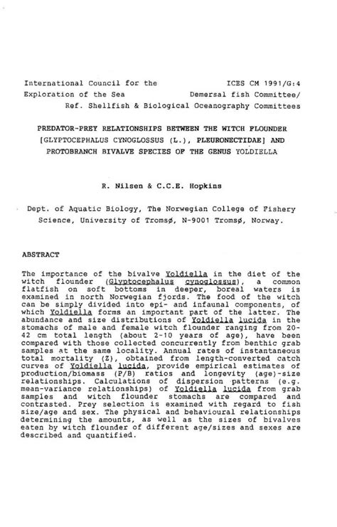 Pdf Predator Prey Relationships Between The Witch Flounder