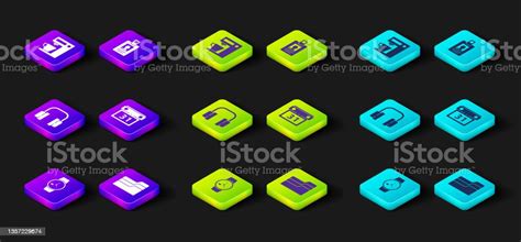 손목 시계 문서 폴더 헤드폰 캘린더 식별 배지 및 커피 머신 아이콘을 설정합니다 벡터 3차원 형태에 대한 스톡 벡터 아트 및 기타 이미지 Istock