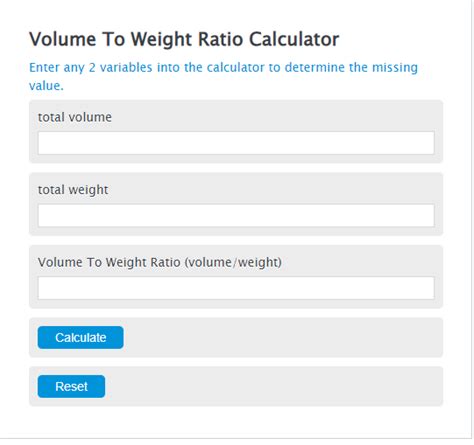 Volume To Weight Ratio Calculator Calculator Academy