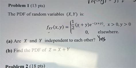 Problem Pts The PDF Of Random Variables StudyX