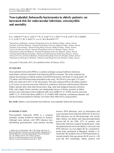 Pdf Non Typhoidal Salmonella Bacteraemia In Elderly Patients An Increased Risk For