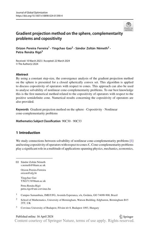 Pdf Gradient Projection Method On The Sphere Complementarity