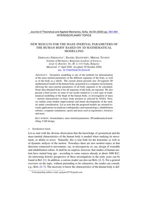 Pdf New Results For The Mass Inertial Parameters Of The Human Body