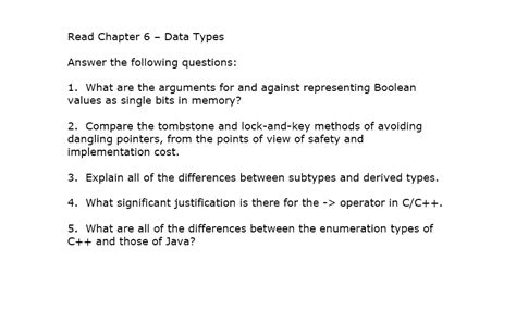Solved Read Chapter Data Types Answer The Following Chegg Com