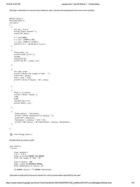 Assignmnet 1 Part B Module 1 Colaboratory Pdf Fahrenheit Computer Programming