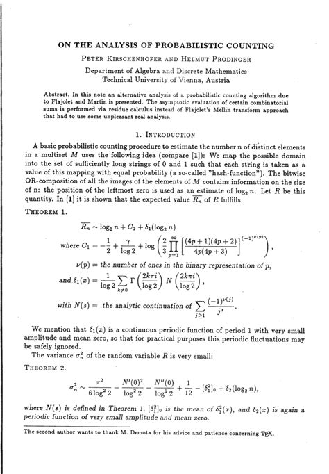 Pdf On The Analysis Of Probabilistic Counting