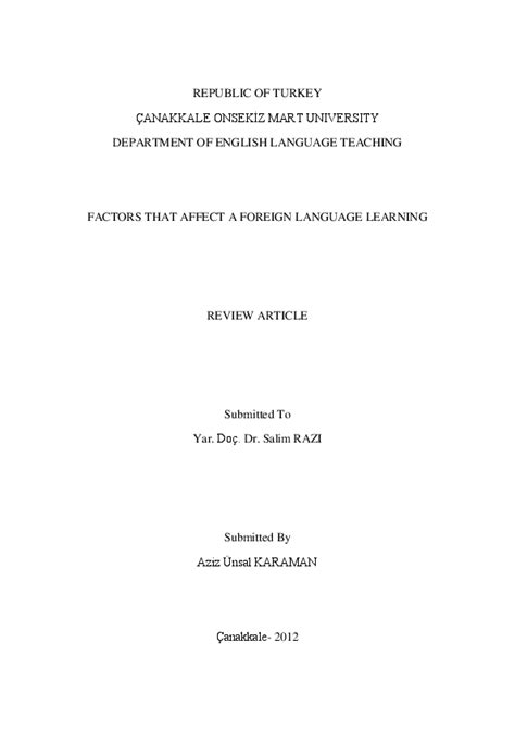 Pdf Factors That Affect Foreign Language Learning