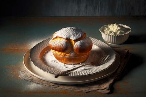 Premium Photo Delicious Homemade Brioche With Powdered Sugar On Plate