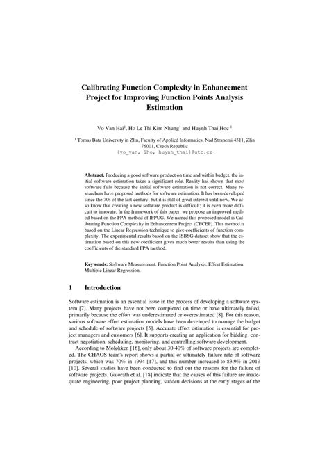 Pdf Calibrating Function Complexity In Enhancement Project For