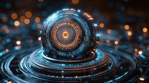 Surrounded By Complex Data Visualizations A Glowing Digital Sphere Represents Cutting Edge