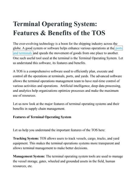 Terminal Operating System Features And Benefits Of The Tos Pdf