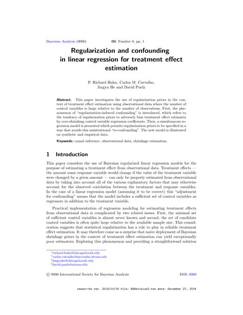 pdf regularization and confounding in linear regression for treatment effect estimation