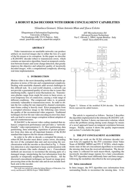 Pdf A Robust H 264 Decoder With Error Concealment Capabilities