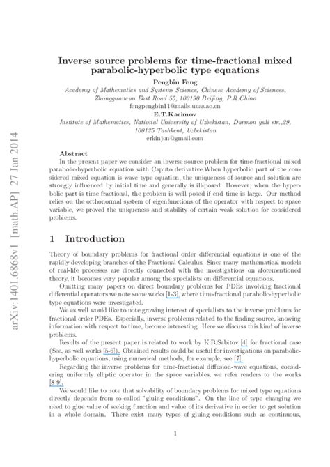 Pdf Inverse Source Problems For Time Fractional Mixed Parabolic Hyperbolic Type Equations