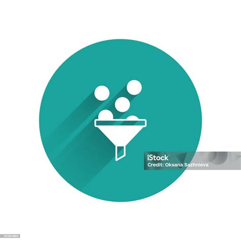 긴 그림자로 격리된 화이트 리드 관리 아이콘입니다 돈으로 깔때기 대상 클라이언트 비즈니스 개념 녹색 원 버튼입니다 벡터 개념에 대한 스톡 벡터 아트 및 기타 이미지 Istock