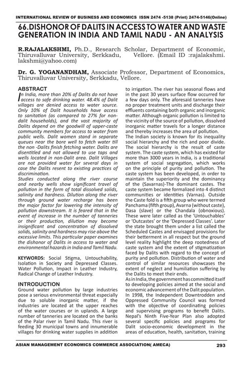 Pdf Dishonor Of Dalits In Access To Water And Waste Generation In