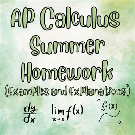 Ap Calculus Summer Homework Examples And Explanations Tpt