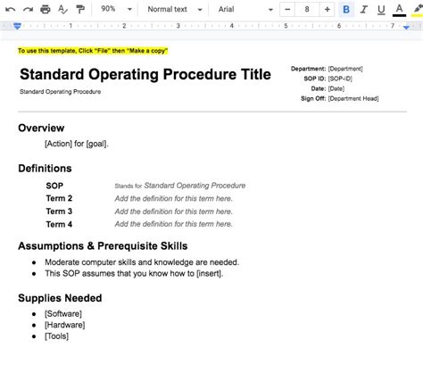 SOP Template Google Docs Edutechspot