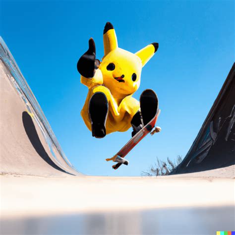 Photo Of Pikachu Doing A Kickflip Over A Huge Gap And Giving A Thumbs Up Into The Camera R Dalle2