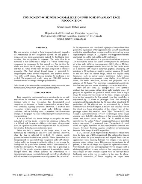 Pdf Component Wise Pose Normalization For Pose Invariant Face Recognition