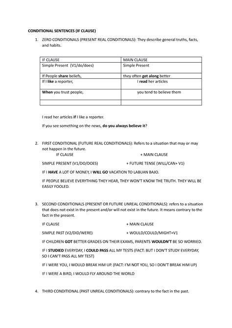 Conditional Sentences Explanation Conditional Sentences If Clause