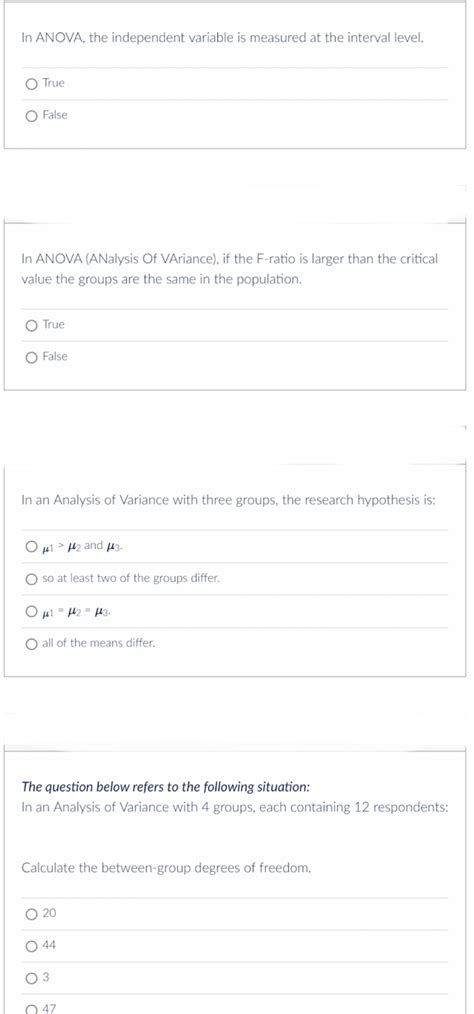 Solved In Anova The Independent Variable Is Measured At The