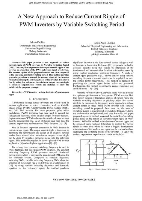 Pdf A New Approach To Reduce Current Ripple Of Pwm Inverters By Variable Switching Period