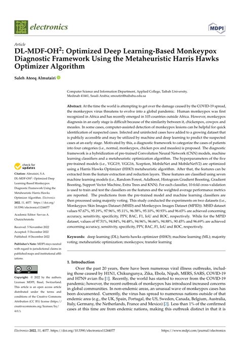 PDF DL MDF OH2 Optimized Deep Learning Based Monkeypox Diagnostic
