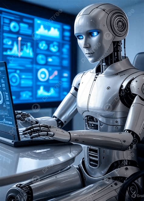 Robot Analyst Using Laptop Background Images Hd Pictures And Wallpaper For Free Download Pngtree