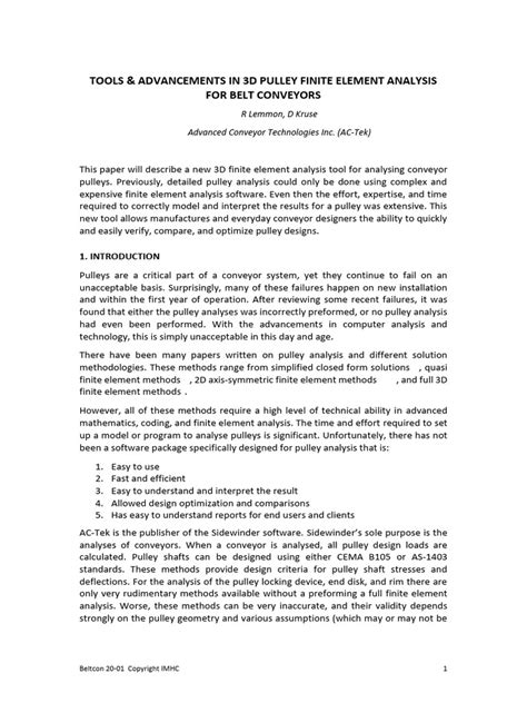 Tools Advancements In 3d Pulley Finite Element Analysis For Belt Conveyors Pdf