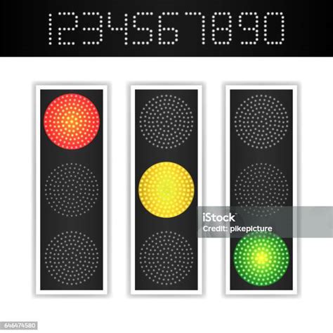도 신호등 벡터입니다 시간과 함께 현실적인 Led 패널입니다 시퀀스 조명 빨강 노랑 녹색 이동 대기 중지 신호 흰색 배경에 고립 노란 신호등에 대한 스톡 벡터 아트 및 기타